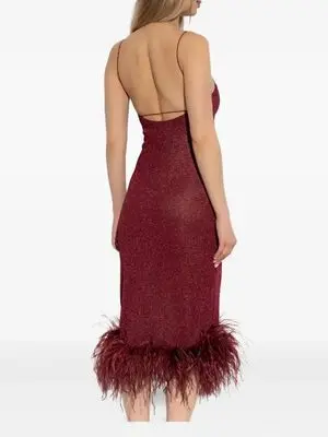 Oseree Feather-trimmed Sparkle Midi Dress