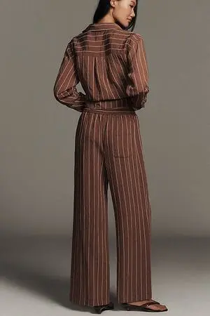 Maeve Brooklin Tie-front Printed Pull-on Pants - Brown Stripe