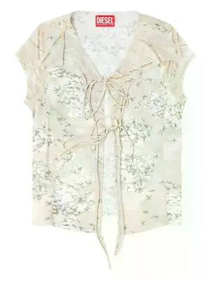 DIESEL® T-afrymy Lace-up Floral Top - Neutrals