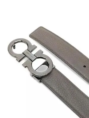 FERRAGAMO Gancini Buckle Leather Belt - Grey