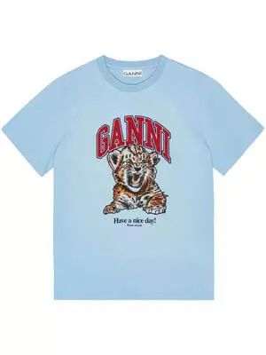 GANNI Graphic Print Organic Cotton T-shirt - Blue
