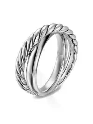David Yurman Sterling Crossover Ring With Twisted Rope Band