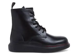 Alexander McQueen Leather Wedge Lace-up Boots - Black