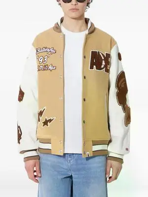 A BATHING APE Appliqué-detail Varsity Jacket - Neutrals