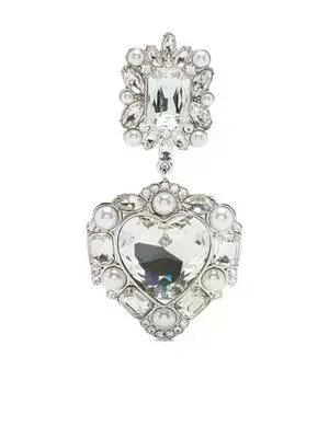 SELF-PORTRAIT Crystal-pearl Tiered Heart Earrings - Silver
