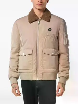 Philipp Plein Shearling-collar Bomber Jacket - Neutrals
