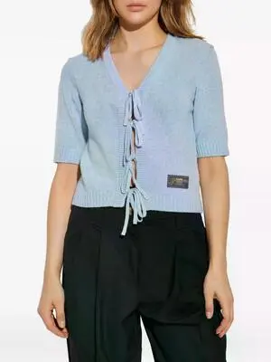 GANNI Tie-front V-neck Knitwear - Blue