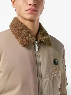 Philipp Plein Shearling-collar Bomber Jacket - Neutrals