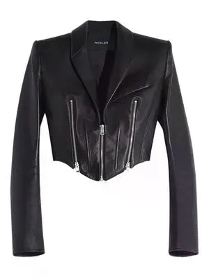 MUGLER Zip-detail Cropped Leather Jacket