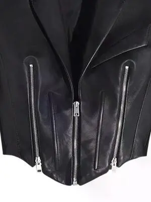 MUGLER Zip-detail Cropped Leather Jacket