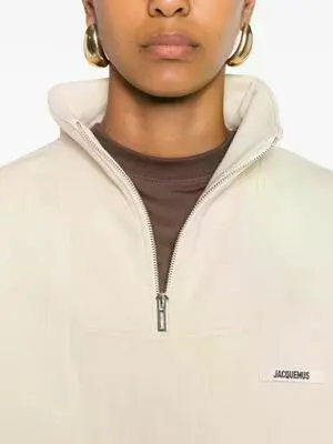Jacquemus Grosgrain Zipped-rollneck Sweatshirt - Neutrals