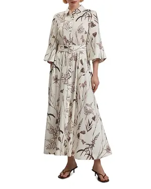 Ted Baker London Printed Linen Silk Midi Dress
