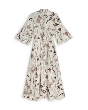Ted Baker London Printed Linen Silk Midi Dress