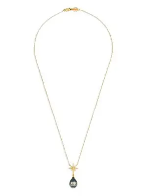 DOWER & HALL 14kt Yellow North Star Pendant Diamond And Pearl Necklace - Gold