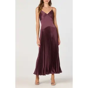 Astr The Label Pleated Drop Waist Dress - Eggplant