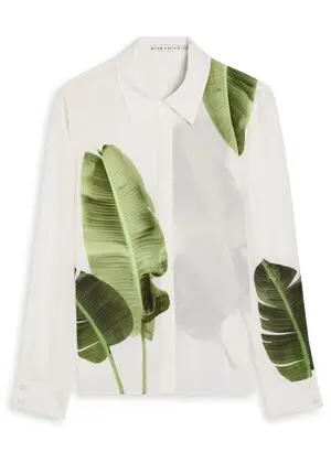 Alice + Olivia Willa Printed Silk Shirt - White