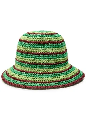 DAMSON MADDER Striped Raffia Bucket Hat - Lime
