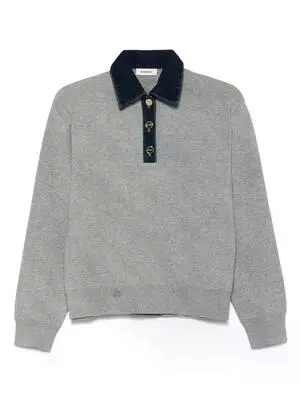 Sandro Contrast Denim Polo-collar Sweater