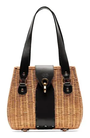 FRANCES VALENTINE Gigi Wicker & Leather Basket Bag - Toast/ Black