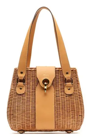 FRANCES VALENTINE Gigi Wicker & Leather Basket Bag Toast