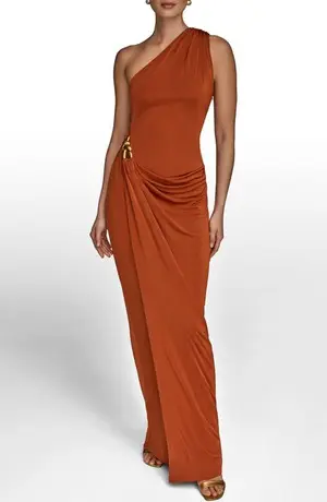 Donna Karan New York One-shoulder Stretch Jersey Gown - Cinnamon
