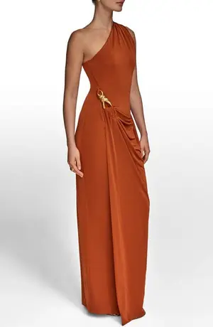 Donna Karan New York One-shoulder Stretch Jersey Gown - Cinnamon