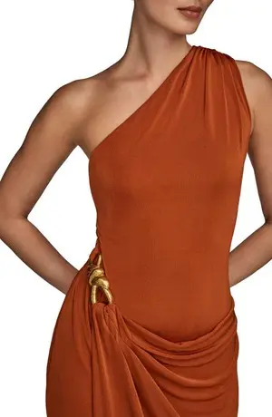 Donna Karan New York One-shoulder Stretch Jersey Gown - Cinnamon