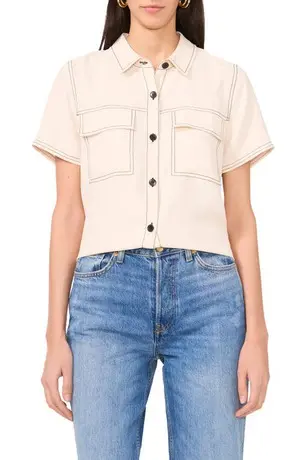 Vince Camuto Topstitched Short Sleeve Button-up Shirt