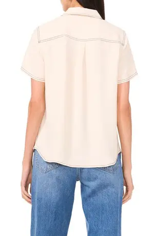 Vince Camuto Topstitched Short Sleeve Button-up Shirt