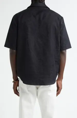 Versace Barocco Jacquard Cotton Poplin Camp Shirt