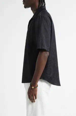Versace Barocco Jacquard Cotton Poplin Camp Shirt