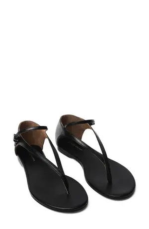 Mango Leather Strap Sandal - Black