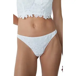 ETAM Promesse Embroidered Tanga Thong - Ecru