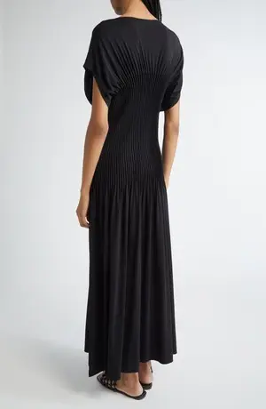 TOTEME Knife Pleated Cap Sleeve Jersey Maxi Dress