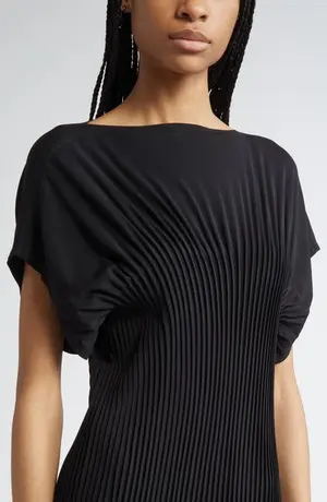 TOTEME Knife Pleated Cap Sleeve Jersey Maxi Dress