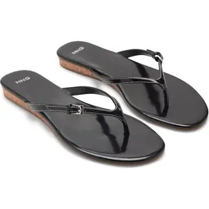 Mango Geometric Buckle Flip Flop - Black