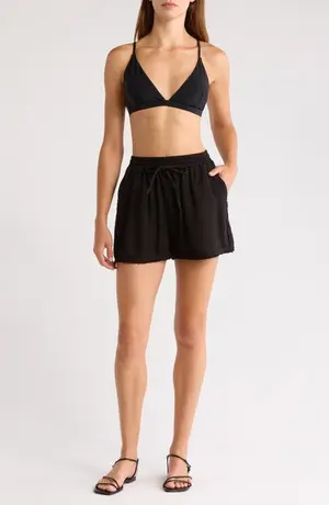 Elan Tie Waist Cotton Shorts - Black