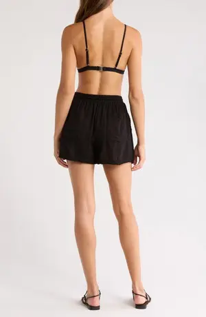 Elan Tie Waist Cotton Shorts - Black