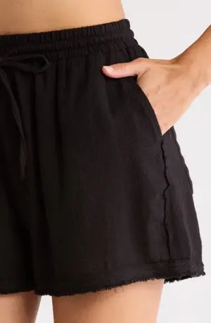 Elan Tie Waist Cotton Shorts - Black