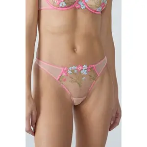 ETAM Douceur Embroidered Tulle Thong - Azure Blue