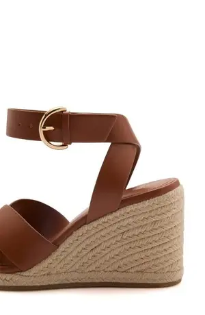 Mango Ankle Strap Wedge Sandal - Leather