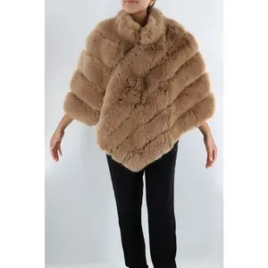 La Fiorentina Faux Fur Poncho - Camel