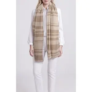 Portolano Lightweight Cashmere Striped Wrap - Dark Nile Brown/white