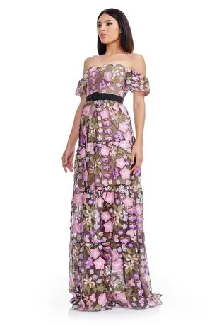 Dress The Population Lara Floral Embroidered Gown