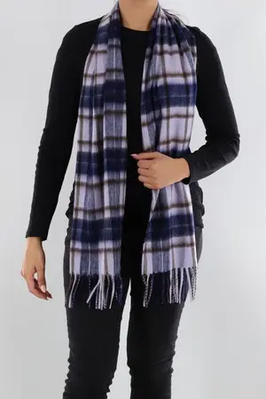 La Fiorentina Plaid Scarf With Fringe - Blue