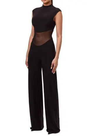 Naked Wardrobe Mesh Mock Neck Jumpsuit