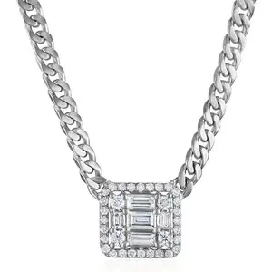 MINDI MOND Halo Cube Diamond Curb Chain Necklace - 18k White Gold