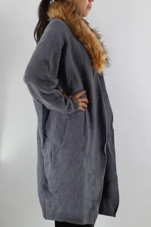 La Fiorentina Knit Cardigan With Faux Fur Collar