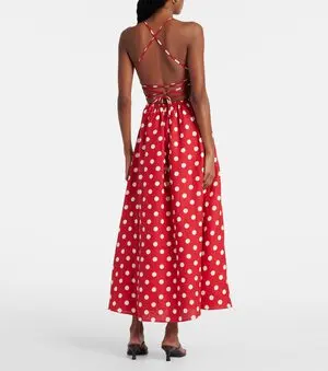 Posse Lori Polka-dot Linen Maxi Dress - Red