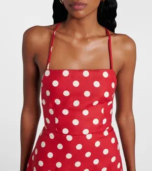Posse Lori Polka-dot Linen Maxi Dress - Red